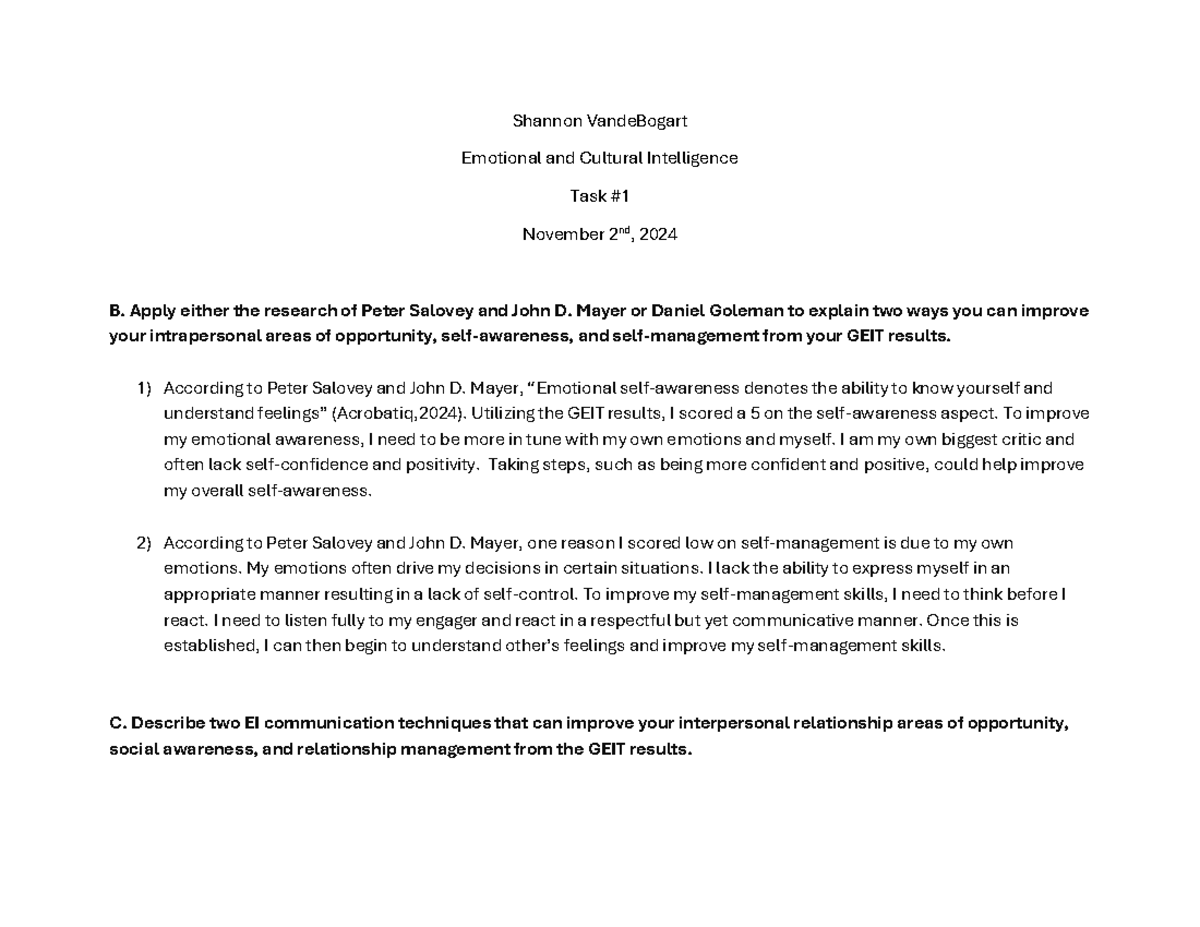 Document 2 - Task #2 - Shannon VandeBogart Emotional and Cultural ...