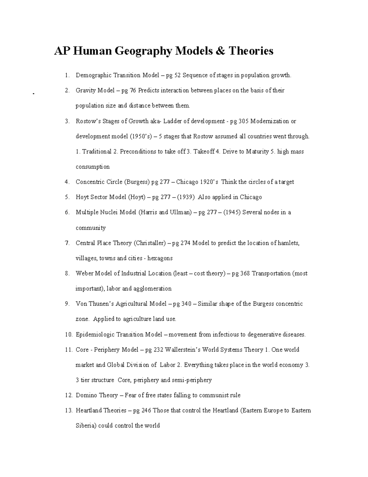 AP Human Geography Models & Theories Overview - Studocu