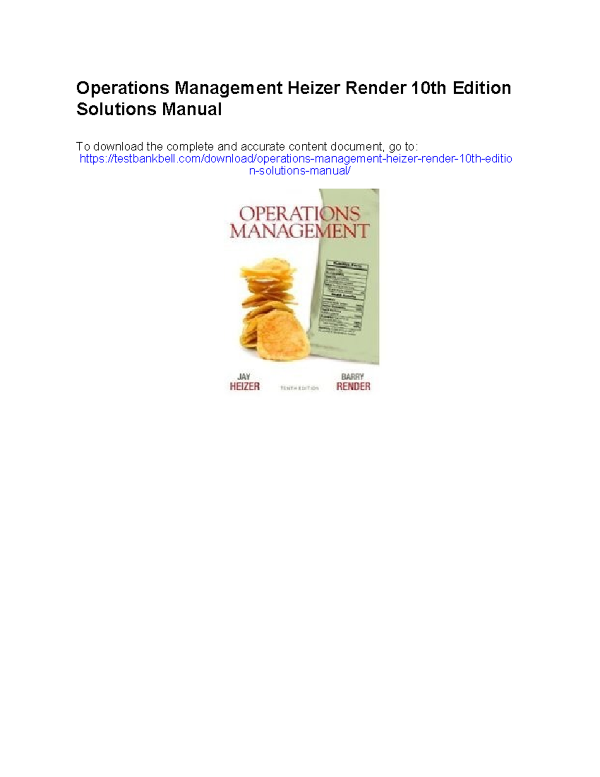 Operations Management Heizer Render 10th Edition Solutions Manual ...