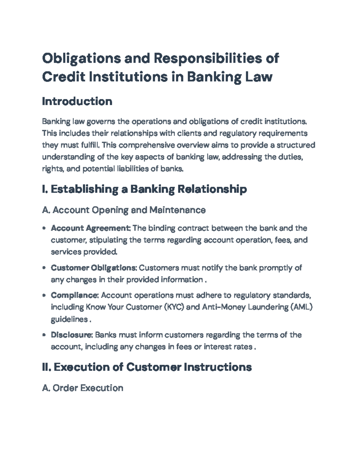 Obligations and Responsibilities of Credit Institutions in Banking Law ...