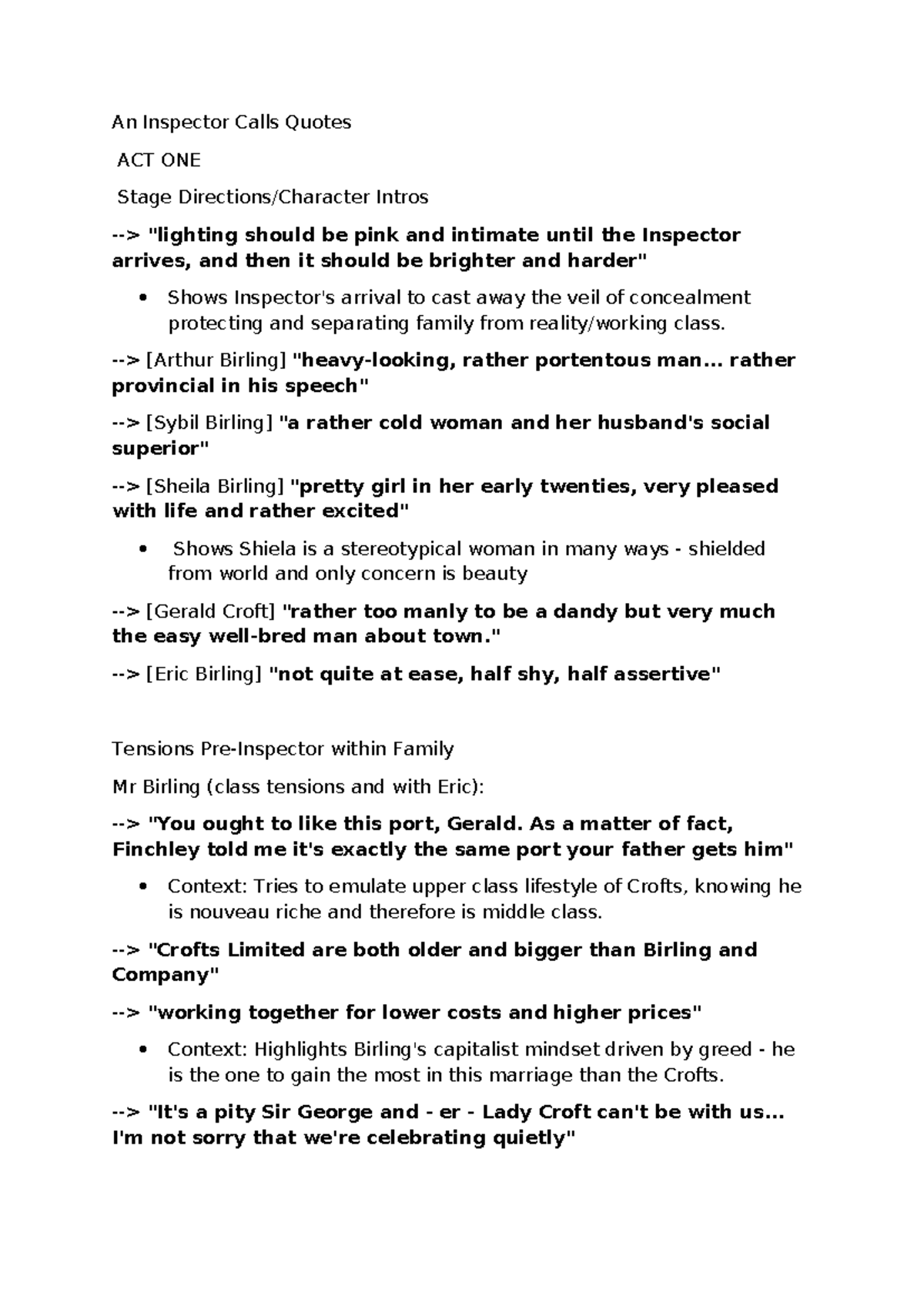 An Inspector Calls (AIC) Quote Bank: Key Insights from Act One to Three ...