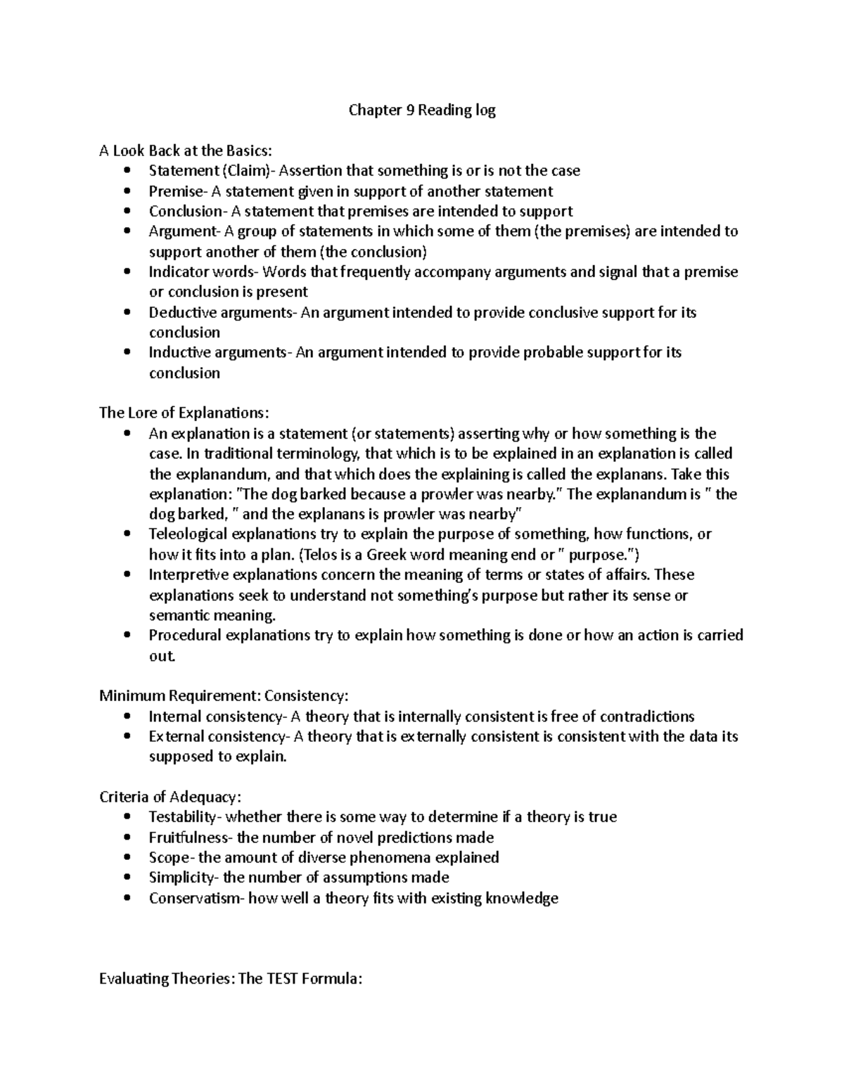 Chapter 9 Reading Log: Exploring Critical Thinking Concepts - Studocu
