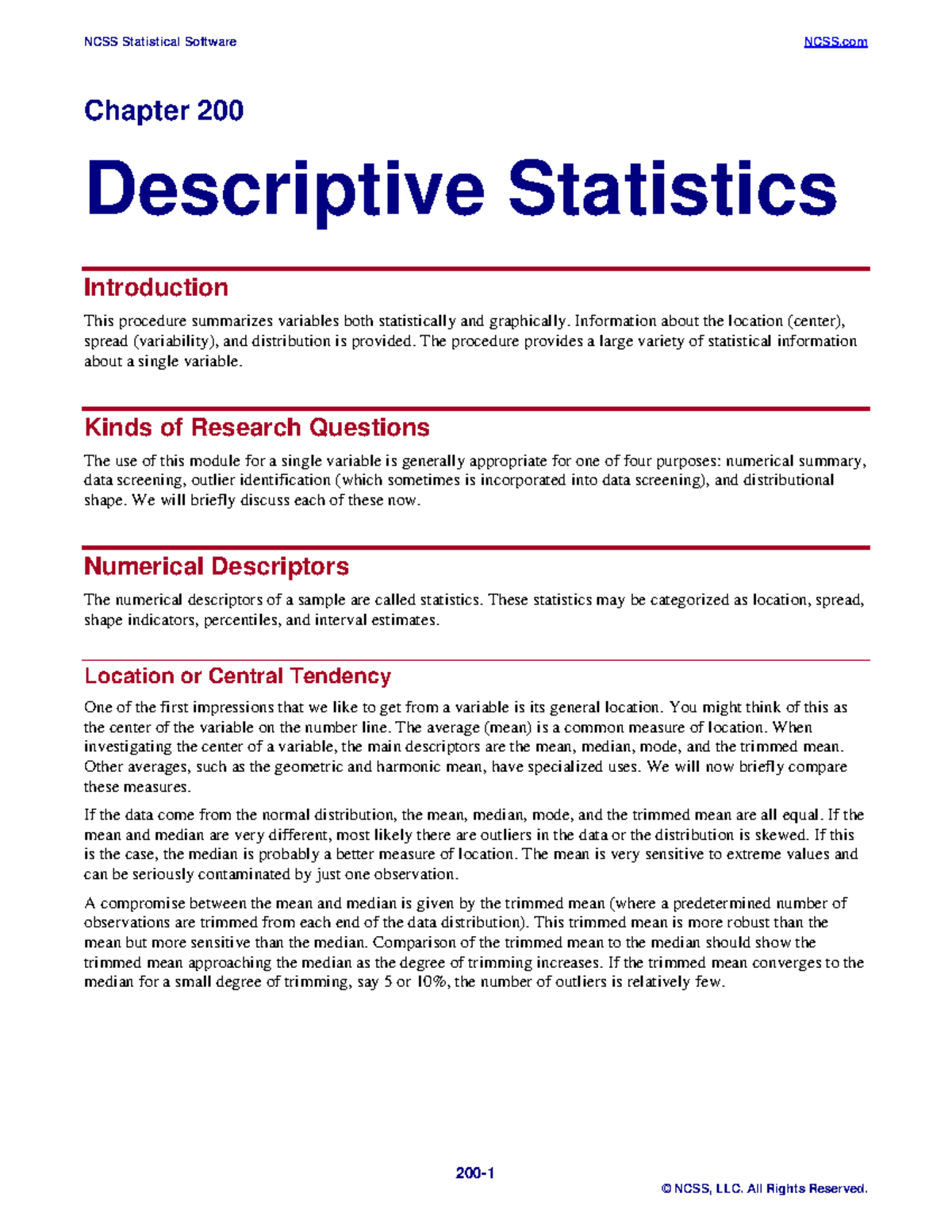 Descriptive Statistics Overview for Course 200: Key Concepts and Methods - Studocu