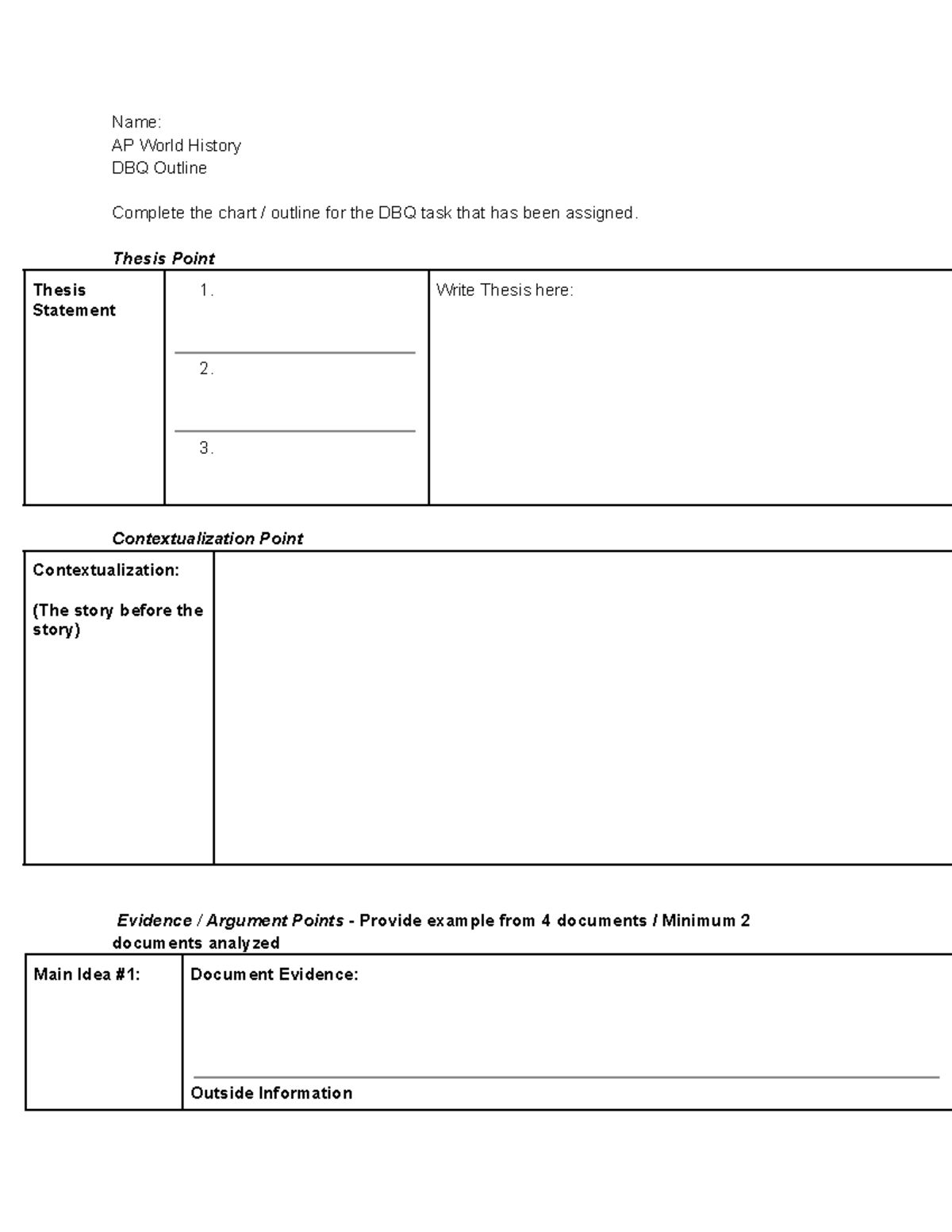 Dbq outline - Name: AP World History DBQ Outline Complete the chart ...