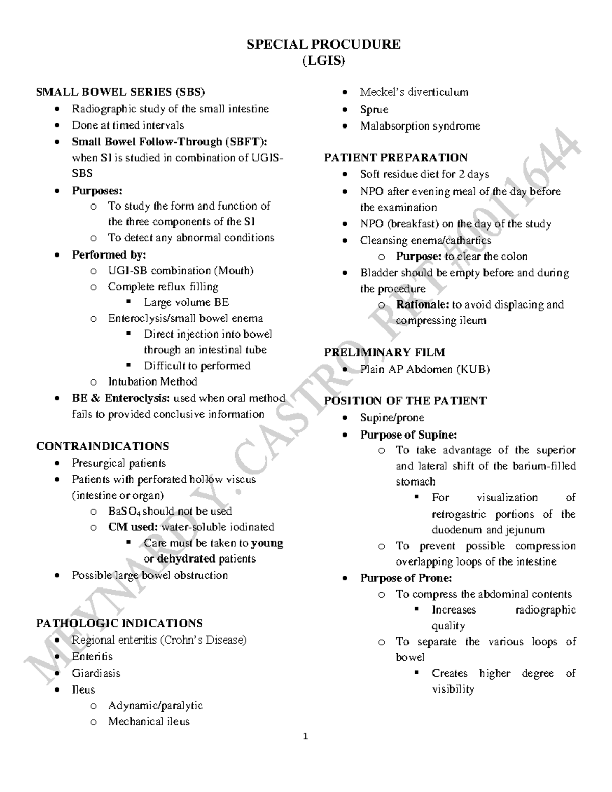 Small Bowel Series & Intubation Techniques (LGIS) Study Guide - Studocu
