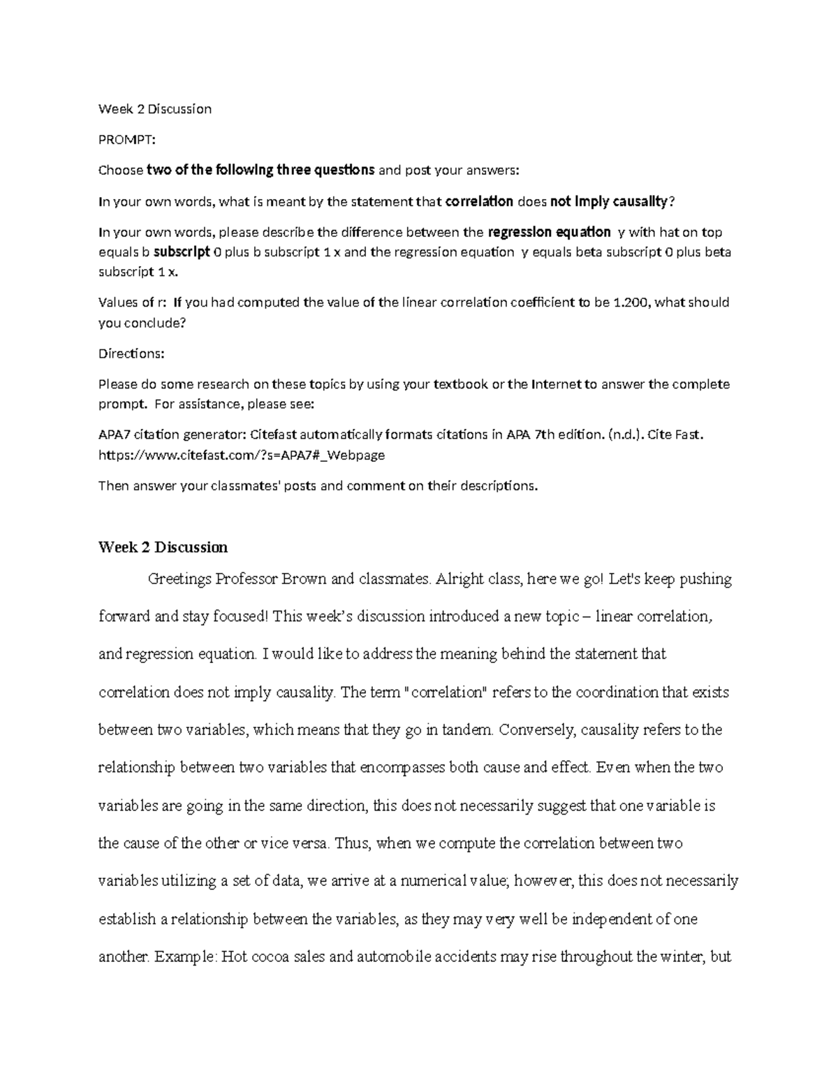 Week 2 Discussion: Correlation vs. Causality & Regression Analysis ...