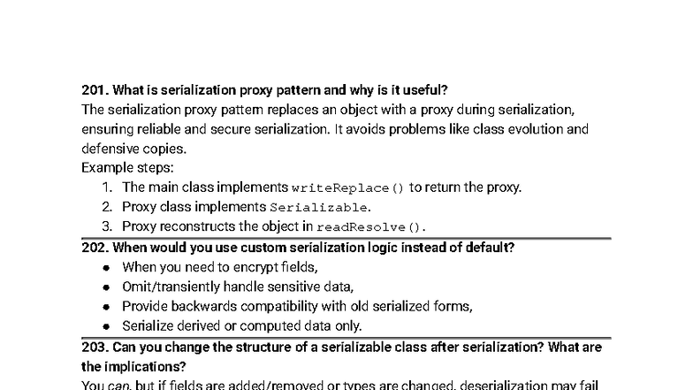 OOPS 201: Serialization Proxy Pattern and Custom Serialization Logic - Studocu