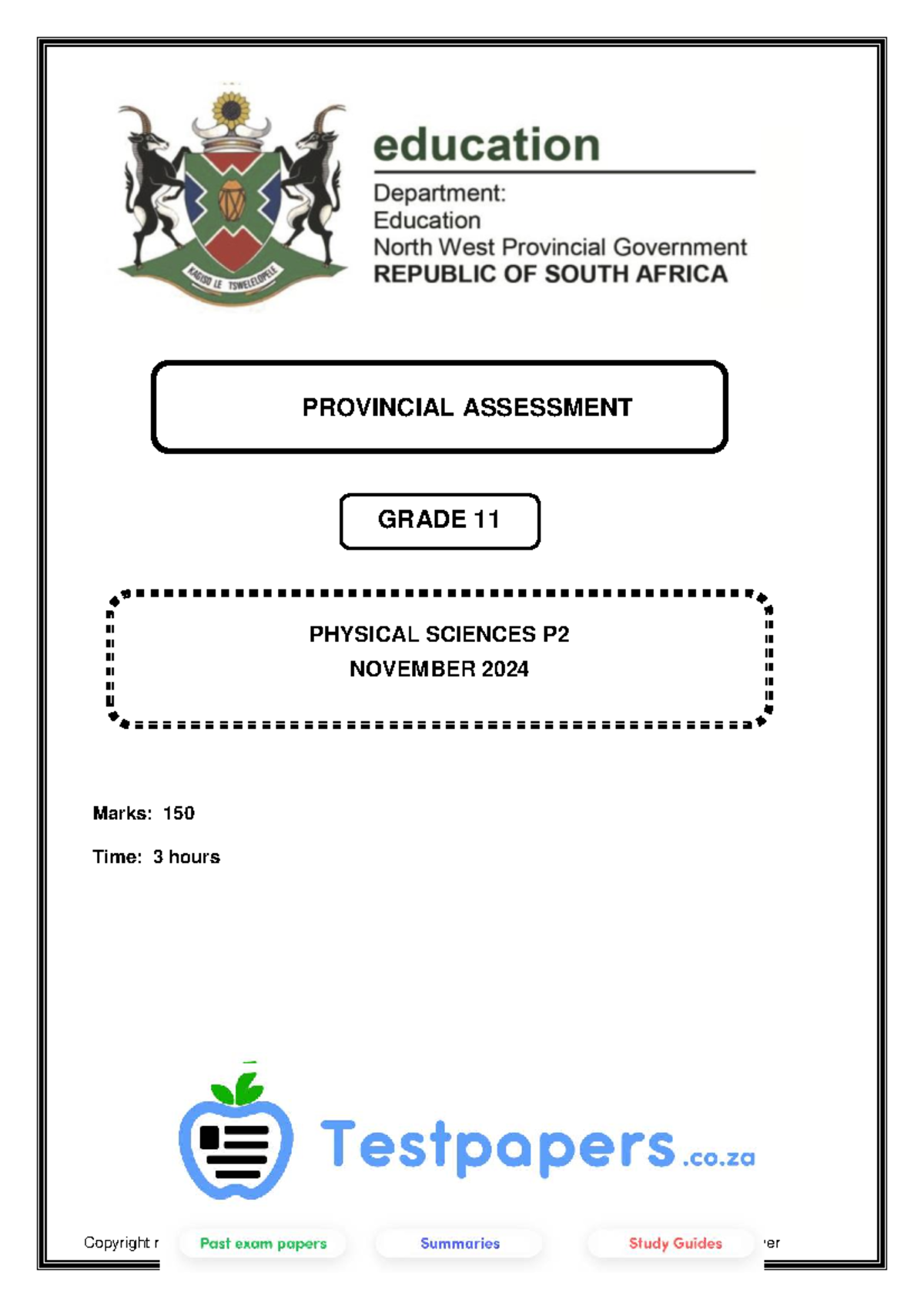 Grade 11 Physical Sciences P2 November 2024 Question Paper - Studocu