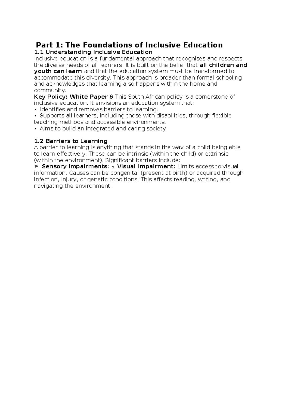 EXAM 2025 Edubuild - Foundations of Inclusive Education Notes - Studocu