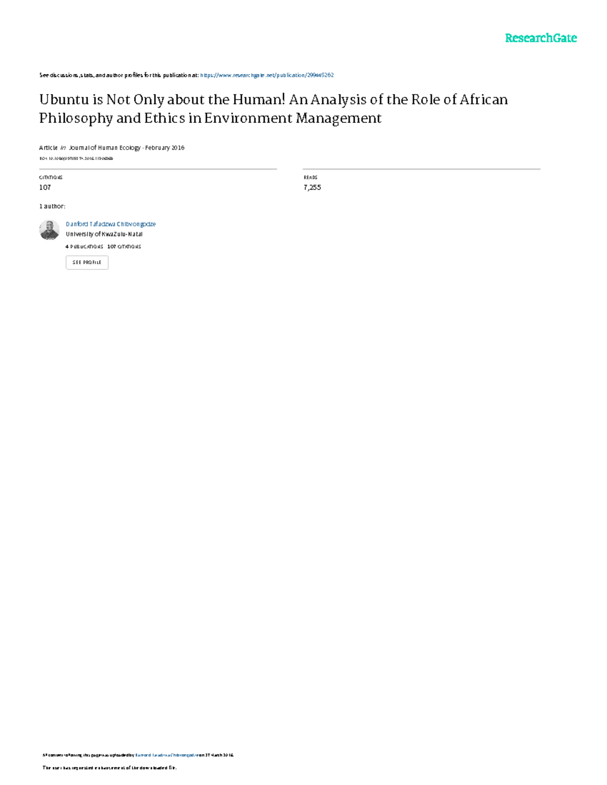 Ubuntu and Environmental Ethics: An African Philosophical Perspective ...