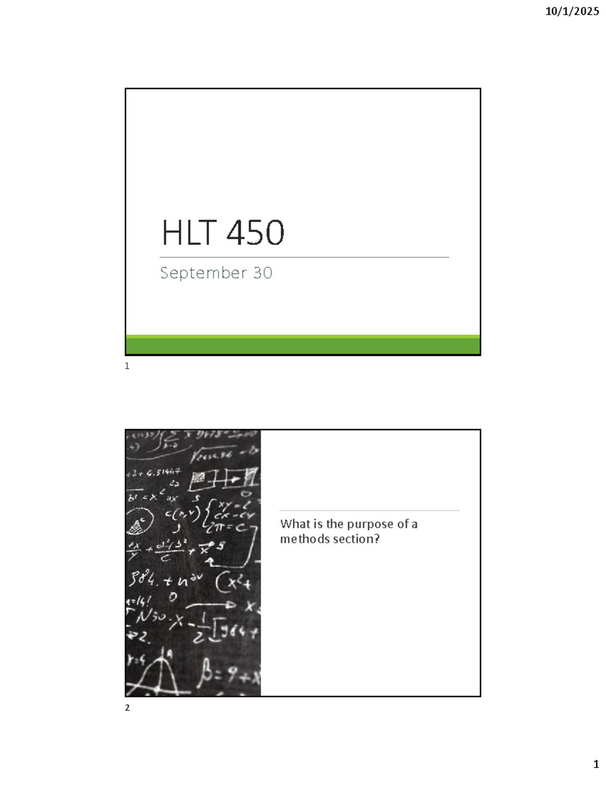 HLT 450 Methods Section & Statistical Analysis Guide - Studocu