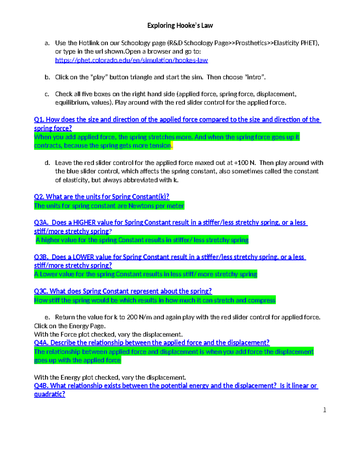 PhET Lab: Exploring Elasticity in Springs (Course Code: 3 27 2025) - Studocu