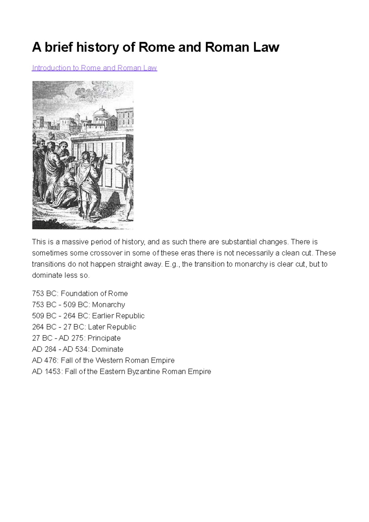 A Brief History of Rome and Roman Law (HIST 101) - Studocu