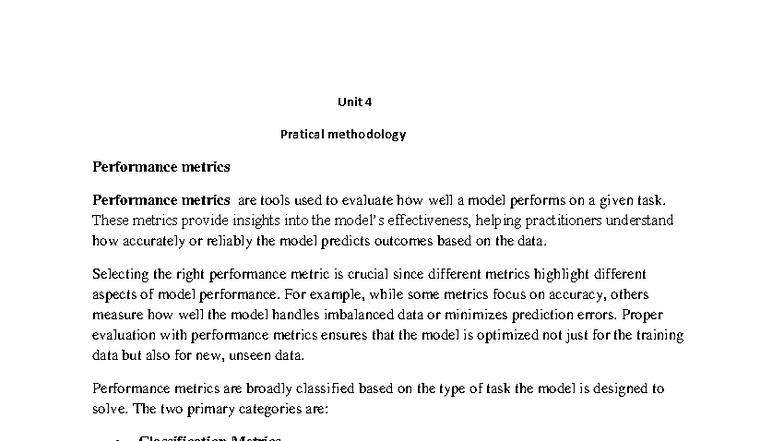 Unit 5 Deep Learning: Performance Metrics & Model Evaluation Notes ...