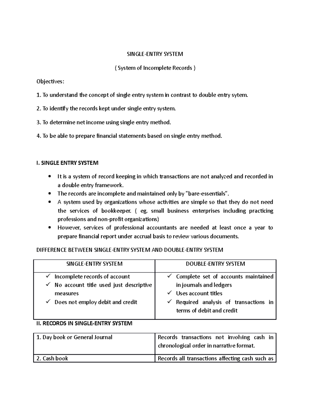 Single Entry System - Report and Problem - SINGLE-ENTRY SYSTEM ( System ...