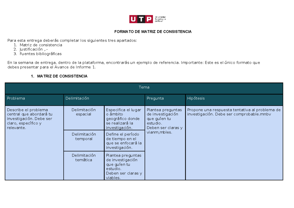 AIF1 Formato de Matriz de Consistencia para Informe 1 - Studocu