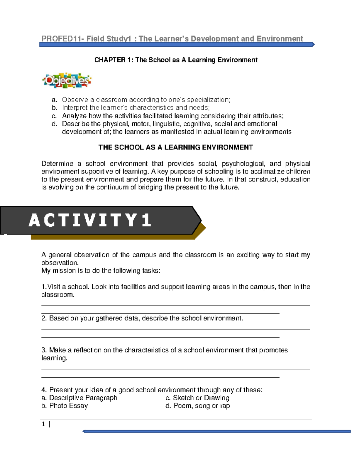 PROFED11 - Field Study 1: Understanding Learner Development ...