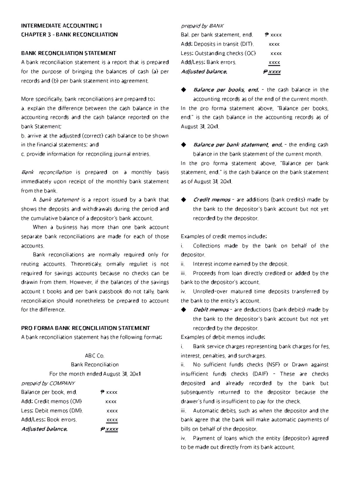 Chapter 3 - BANK Reconciliation - Bachelor of Science In Accountancy ...