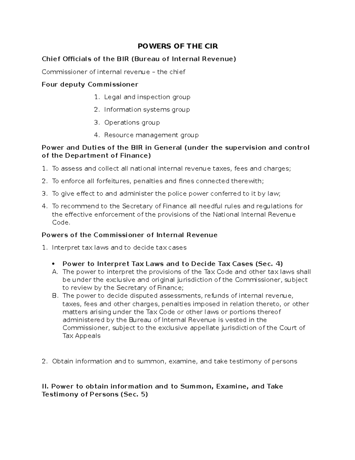 Powers of the CIR: Key Roles and Responsibilities Explained - Studocu