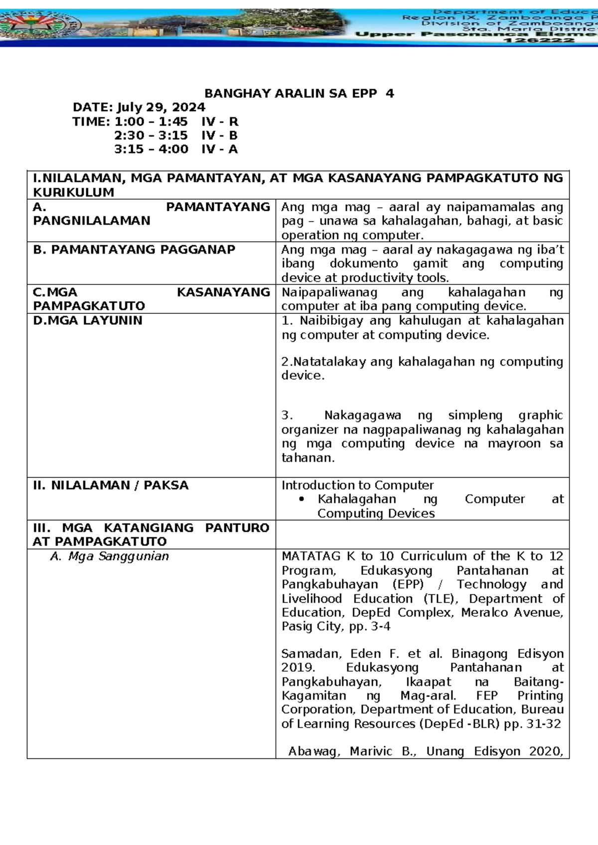 EPP 4 LP - 1ST QUARTER LESSON PLAN: INTRO TO COMPUTER AND ICT - Studocu
