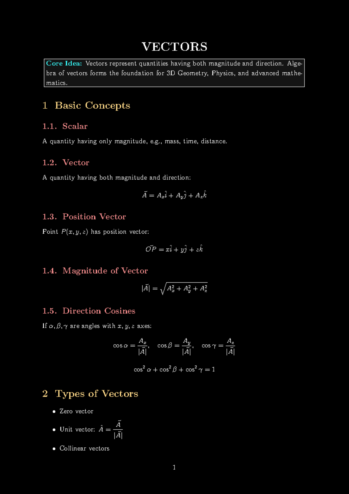 Vectors: Core Concepts and Algebra for 3D Geometry (MATH101) - Studocu
