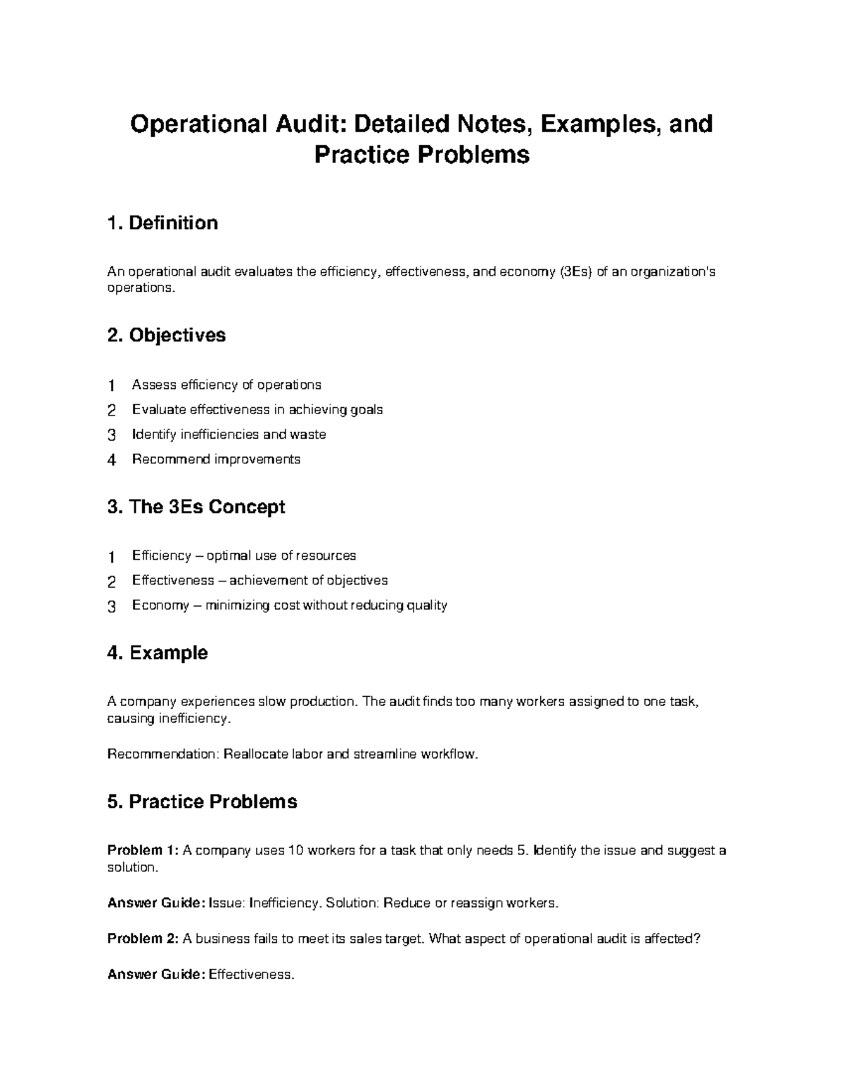 Operational Audit Notes: 3Es, Examples & Practice Problems - Studocu