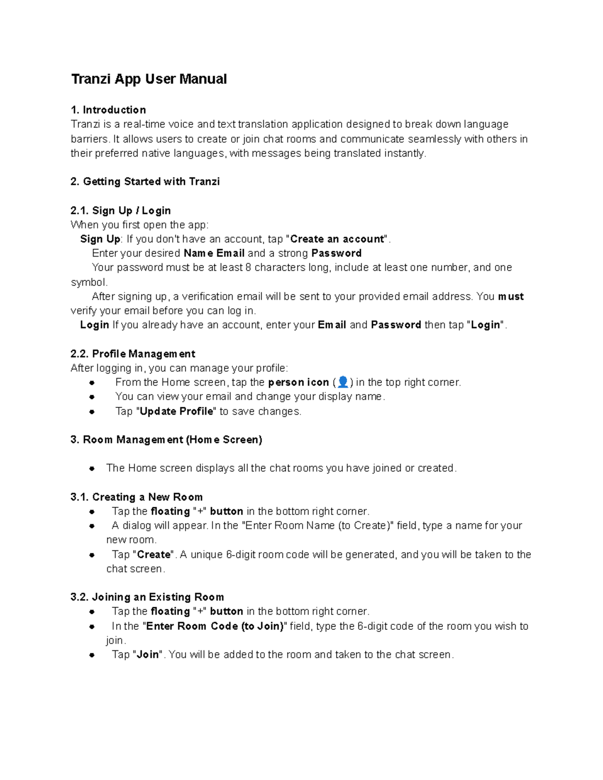 Tranzi App User Manual: A Guide to Voice & Text Translation - Studocu