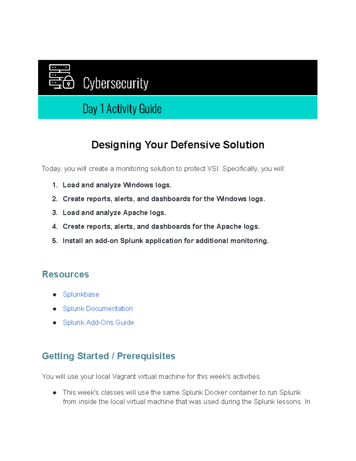 Day 1 Designing Your Defensive Solution - Cybersecurity Day 1 Activity ...