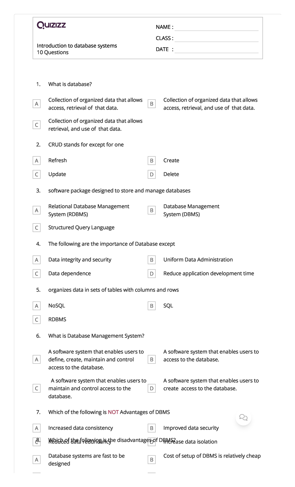 Introduction to database systems - Quiz - Introduction to database ...