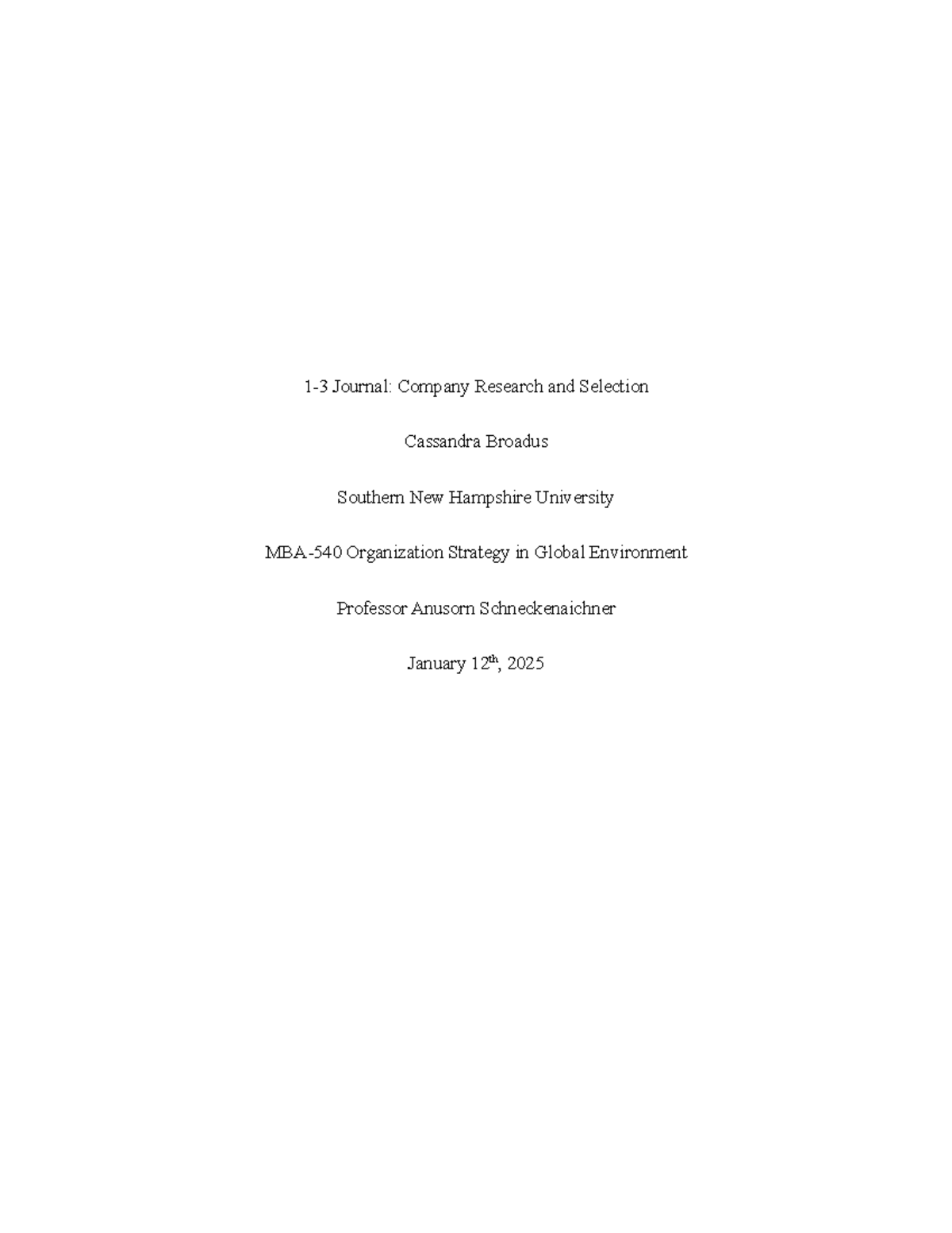 MBA 540 Module One Journal: UPS Company Research & Selection - Studocu