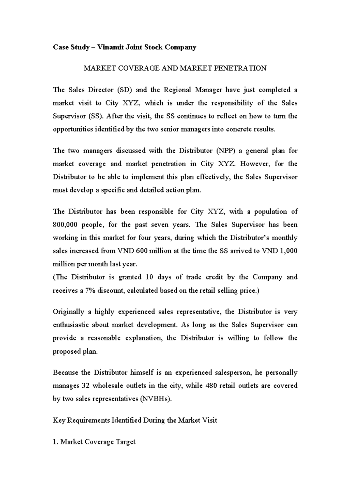 Case Study: Vinamit JSC Market Coverage & Penetration Strategy - Studocu