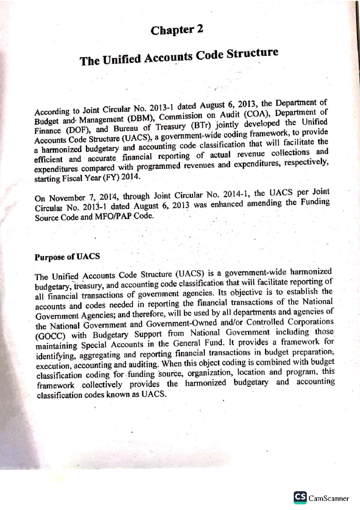 CS Chapter 2: Understanding the Unified Accounts Code Structure - Studocu