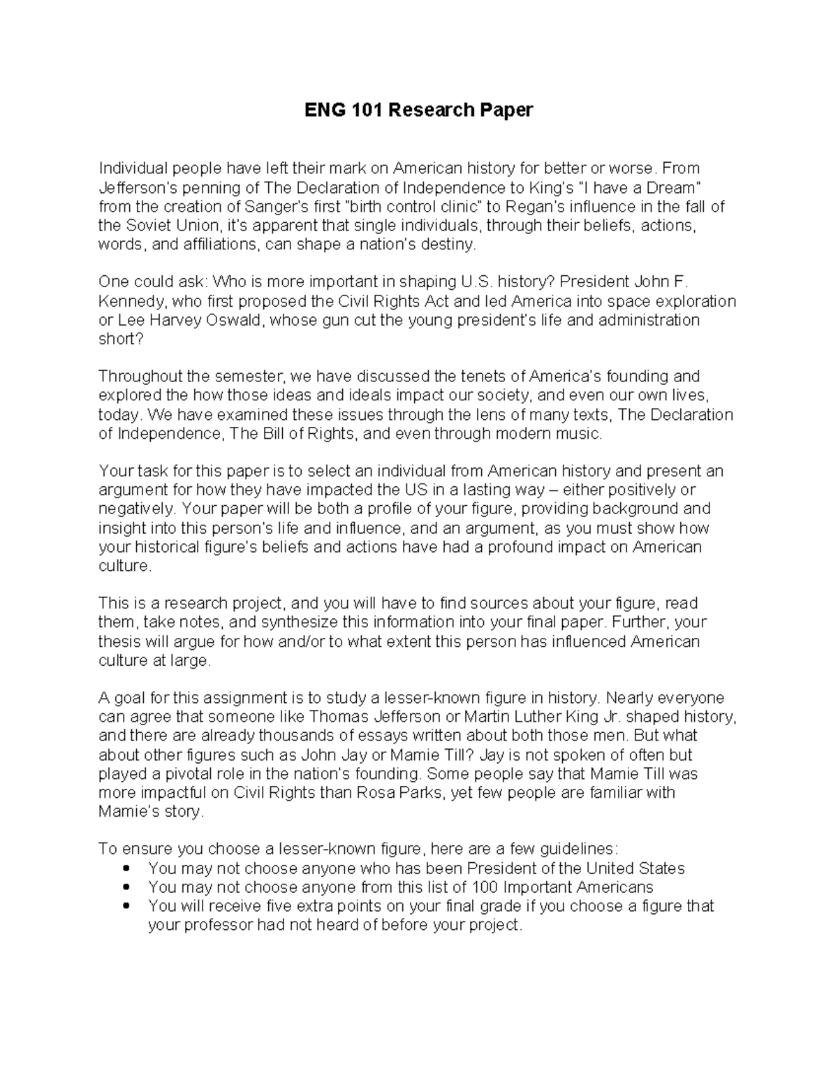 ENG 101 Research Paper: Impact of Historical Figures on U.S. Culture ...