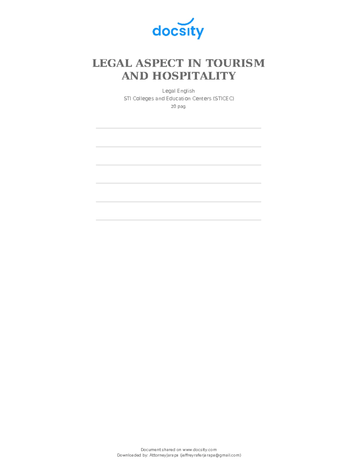 Legal aspect in tourism and hospitality - LEGAL ASPECT IN TOURISM AND ...
