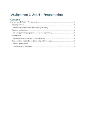 Programming Assignment 1 Guide - Unit 4: Programming assignment 1 Produce a report (Word ...