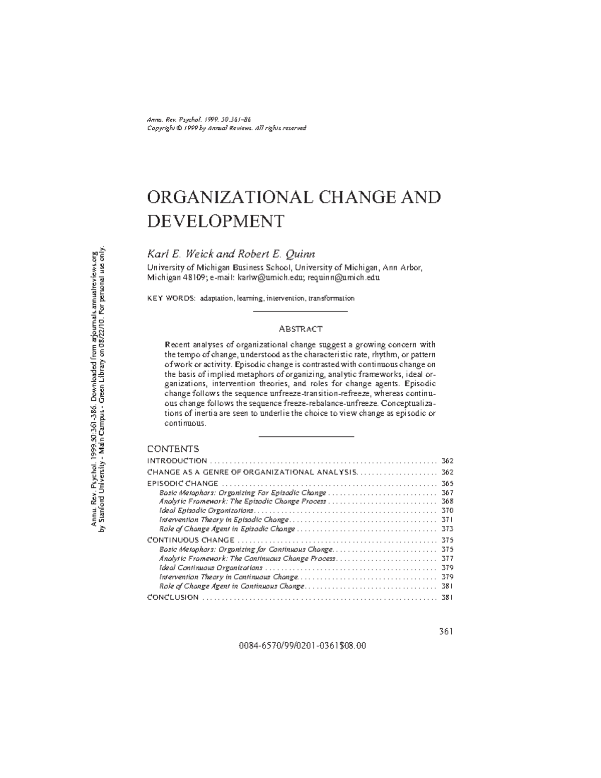 Organizational Change and Development: Insights from Weick & Quinn ...