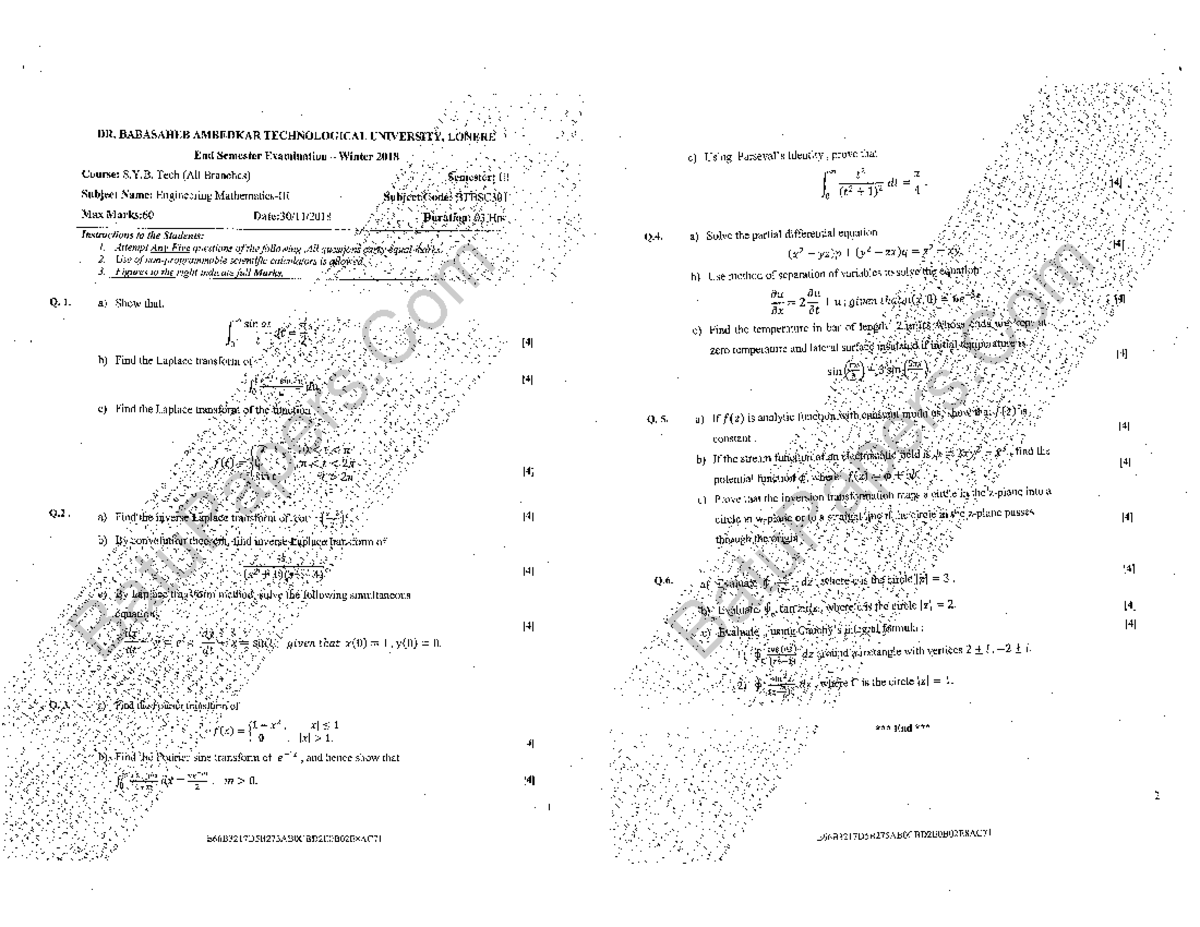 Engineering Mathematics III - All Previous Year Questions (BTBSC301 ...