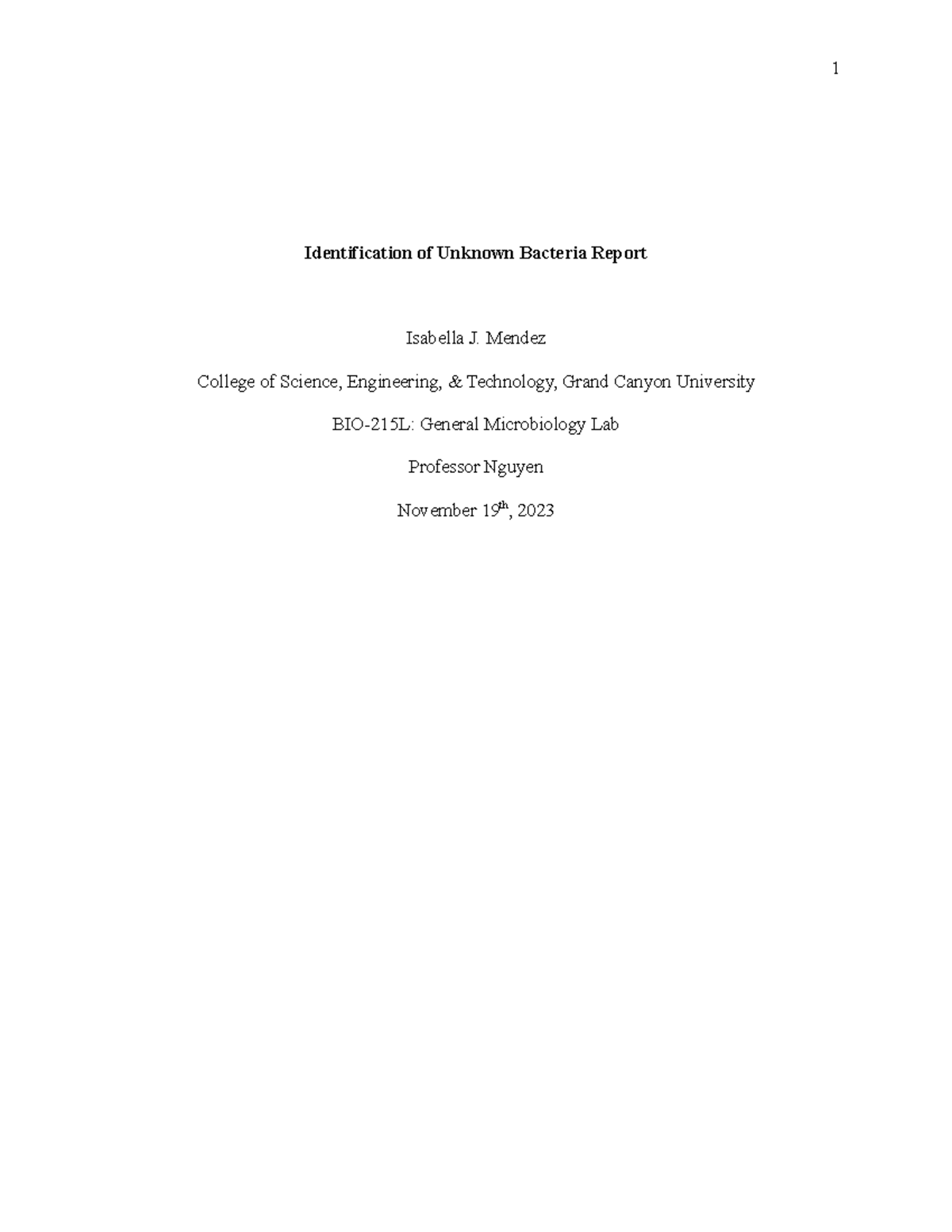 BIO-215L Lab Report: Identification of Unknown Bacteria - Studocu