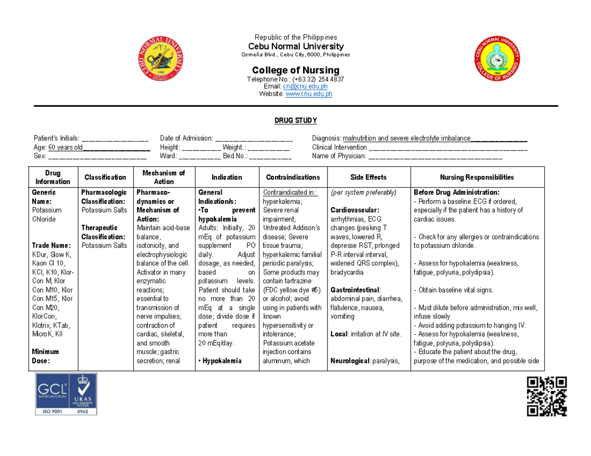 KCl Drug Study: Potassium Chloride Overview and Nursing ...
