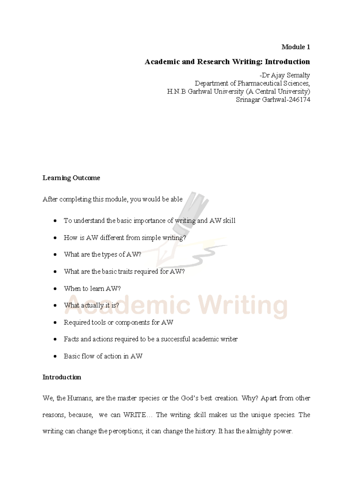 Academic Writing - Module 1 Academic and Research Writing: Introduction ...
