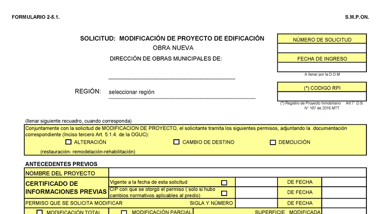 Formulario S.M.P.ON. Solicitud de Modificación de Proyecto de ...