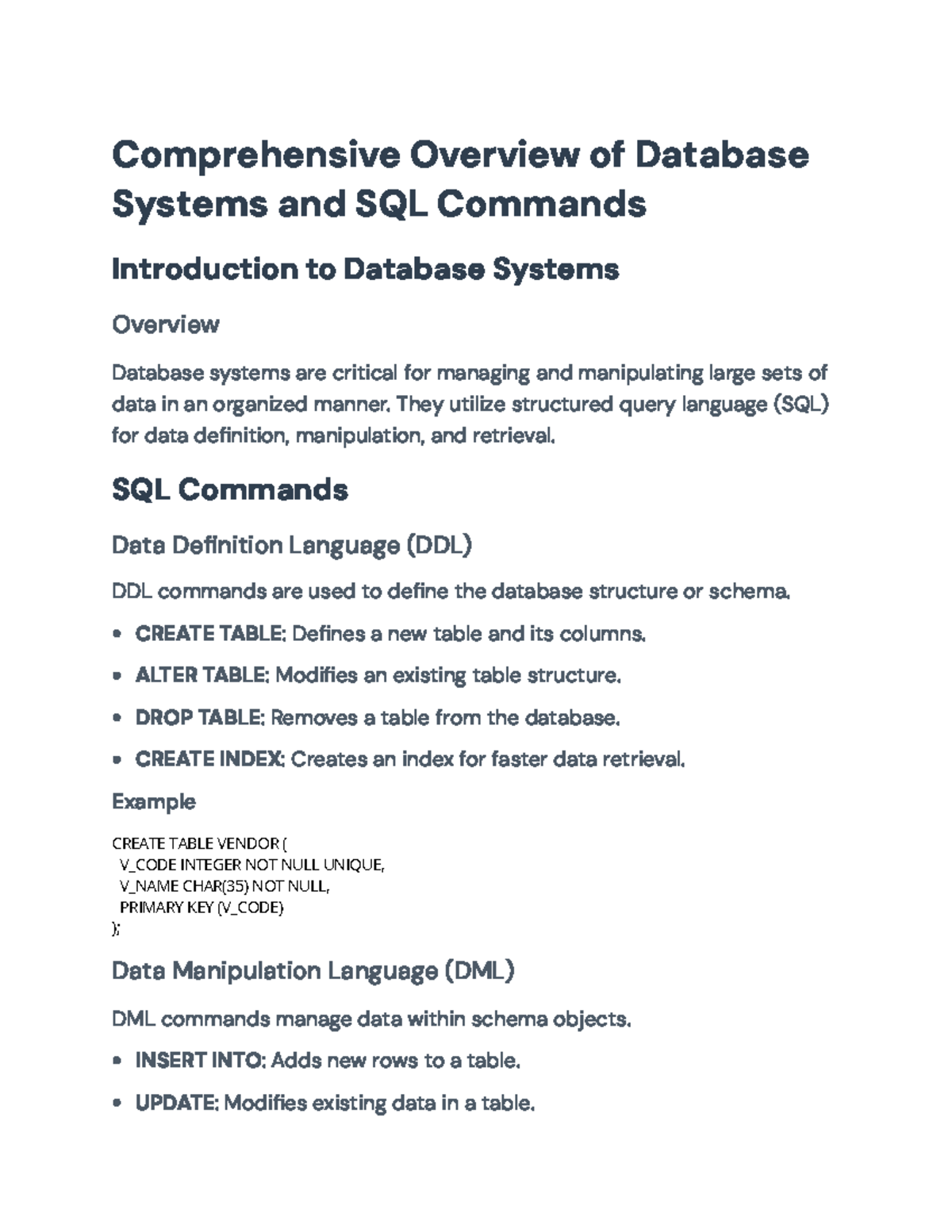 Overview of Database Systems & SQL Commands: A Comprehensive Guide - Studocu