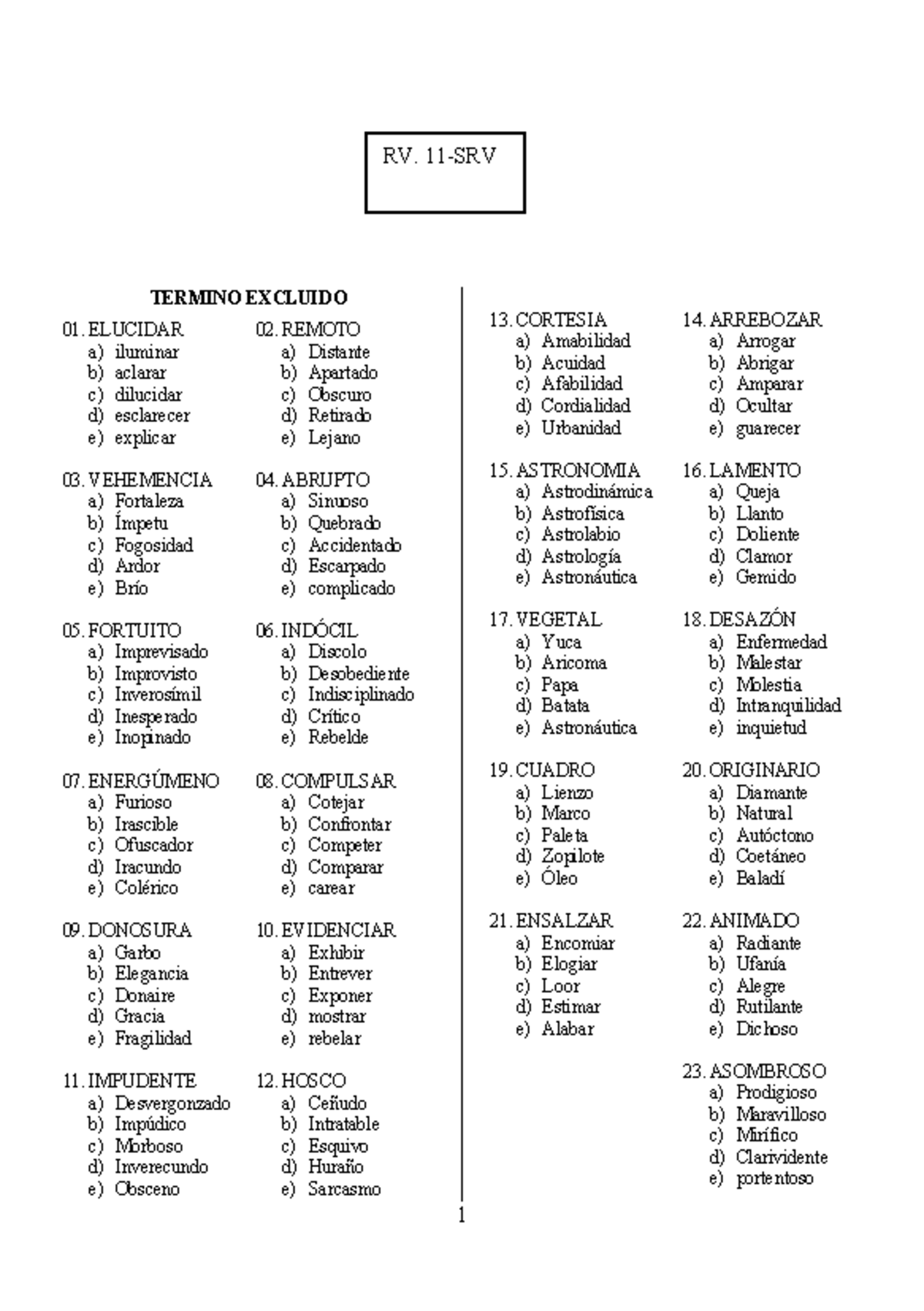 RV. Términos Excluidos y Comprensión de Textos: Ejercicios y Respuestas - Studocu