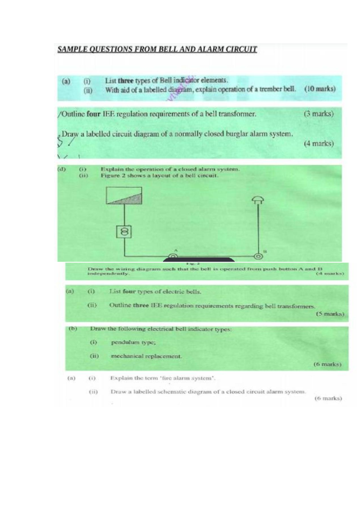 BELL & ALARM CIRCUIT: SAMPLE QUESTIONS & DIAGRAMS - Studocu