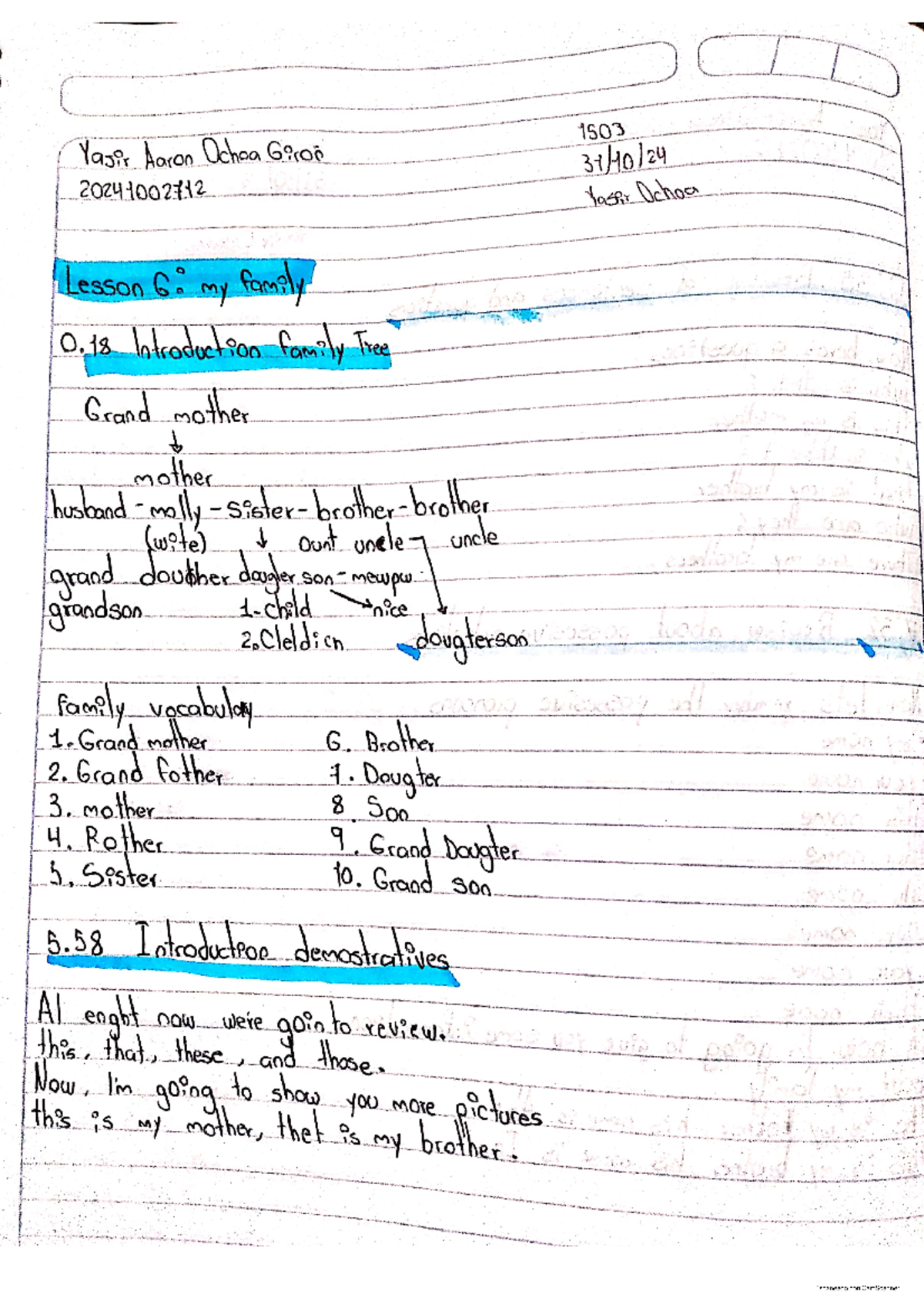 1503 ESL Lesson 6: Family Vocabulary and Sentence Structure - Studocu