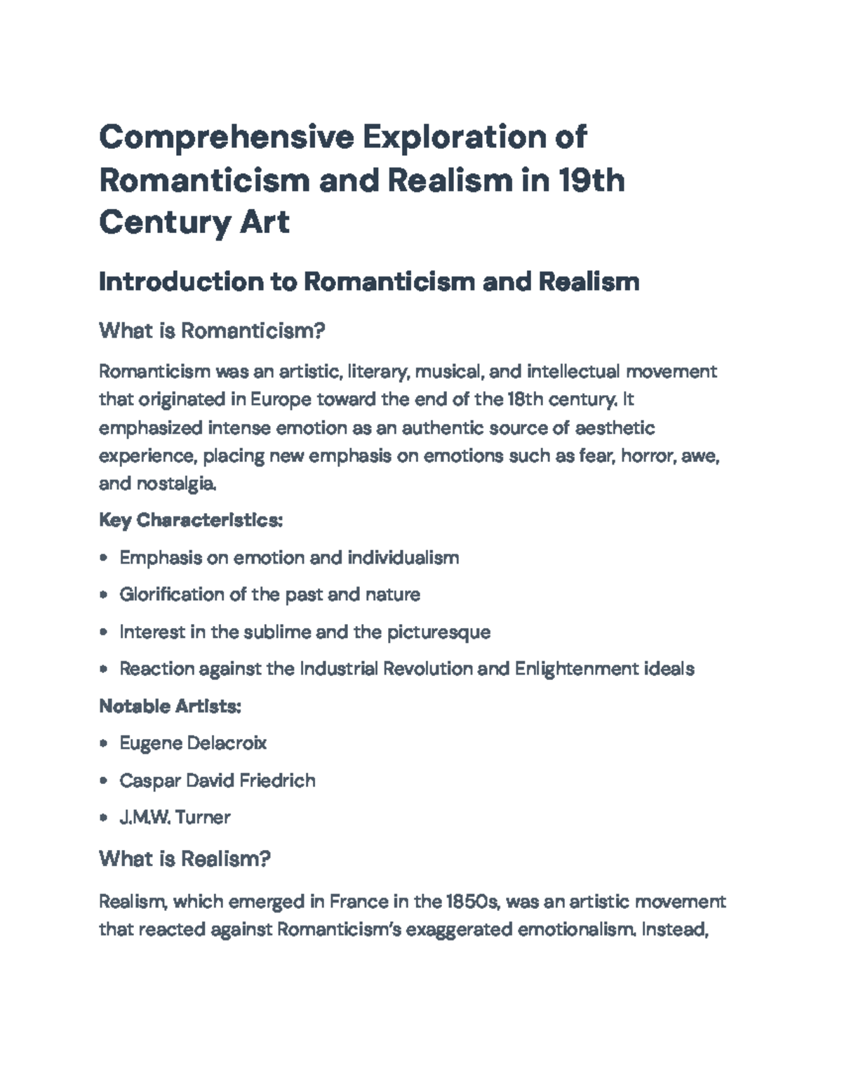 Comprehensive Analysis of Romanticism and Realism in 19th Century Art ...