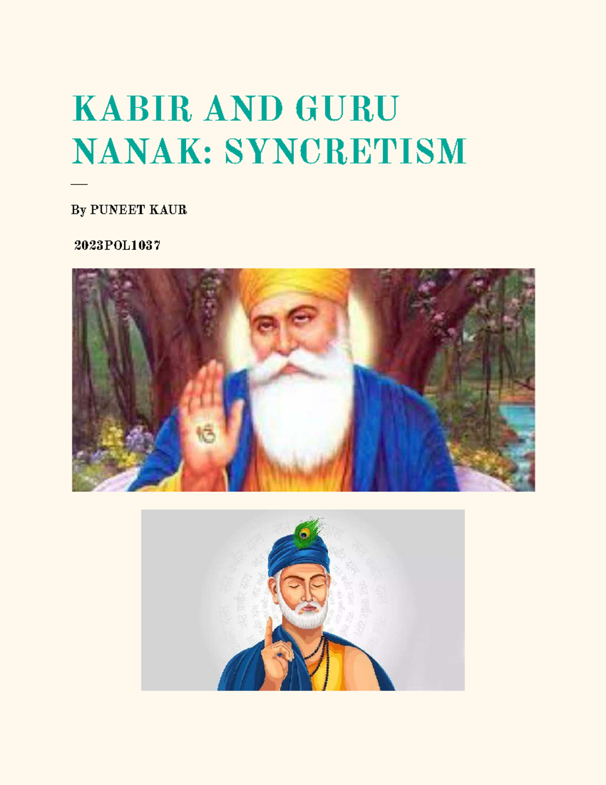 KABIR AND GURU NANAK: A STUDY OF SYNCRETISM IN POL1037 - Studocu
