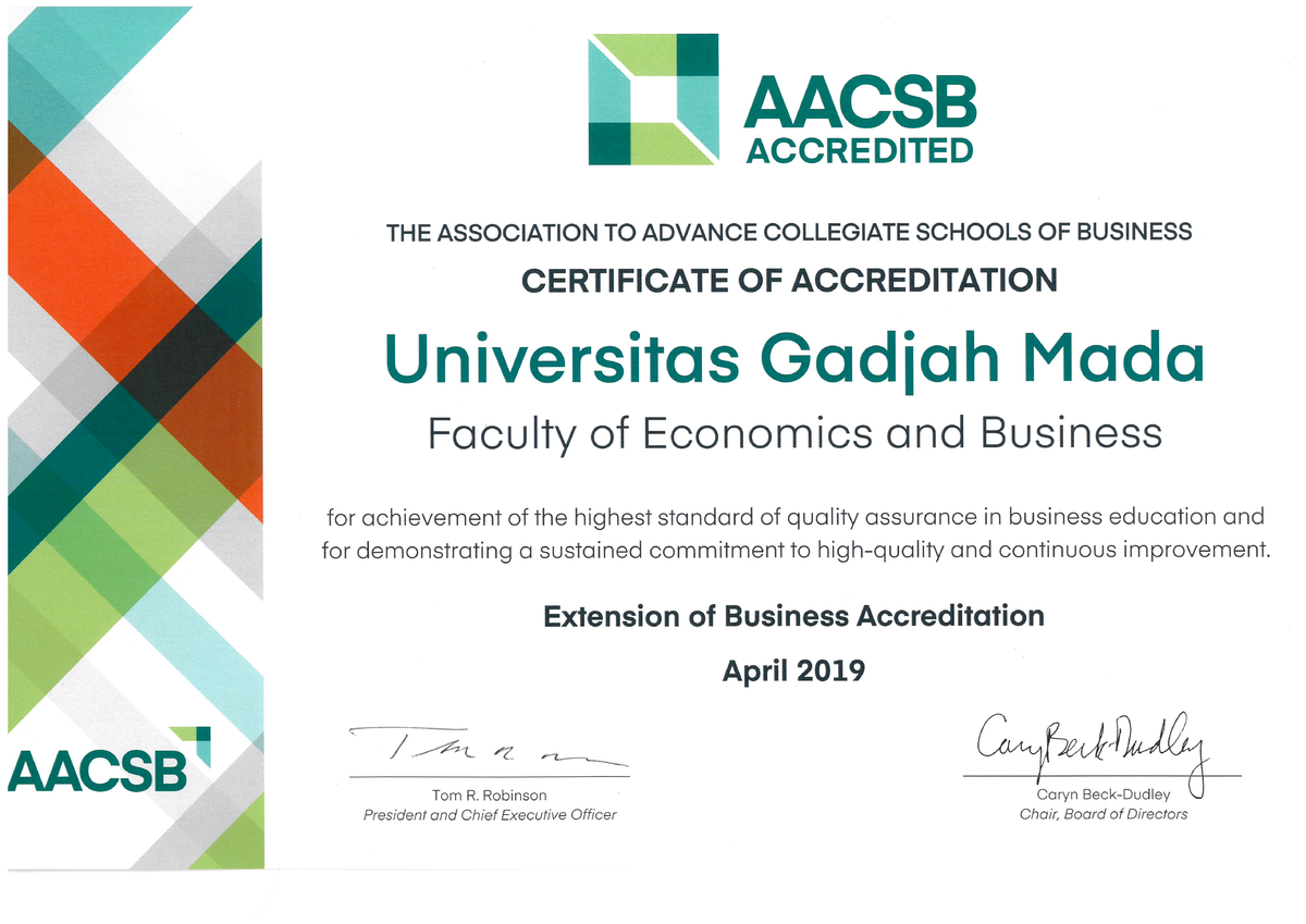 Sertifikat AACSB 2019: Accreditation by Universitas Gadiah Mada - Studocu