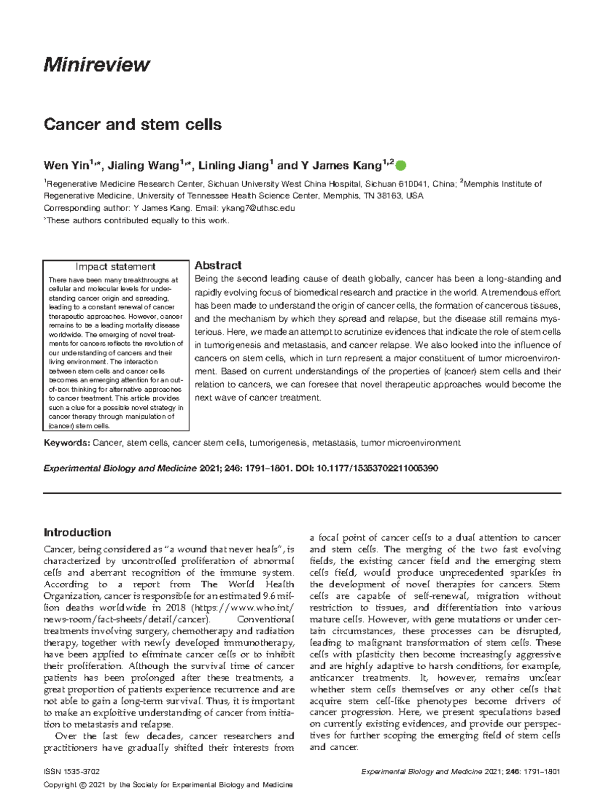 S07 - Minireview on Cancer and Stem Cells: Insights and Perspectives ...