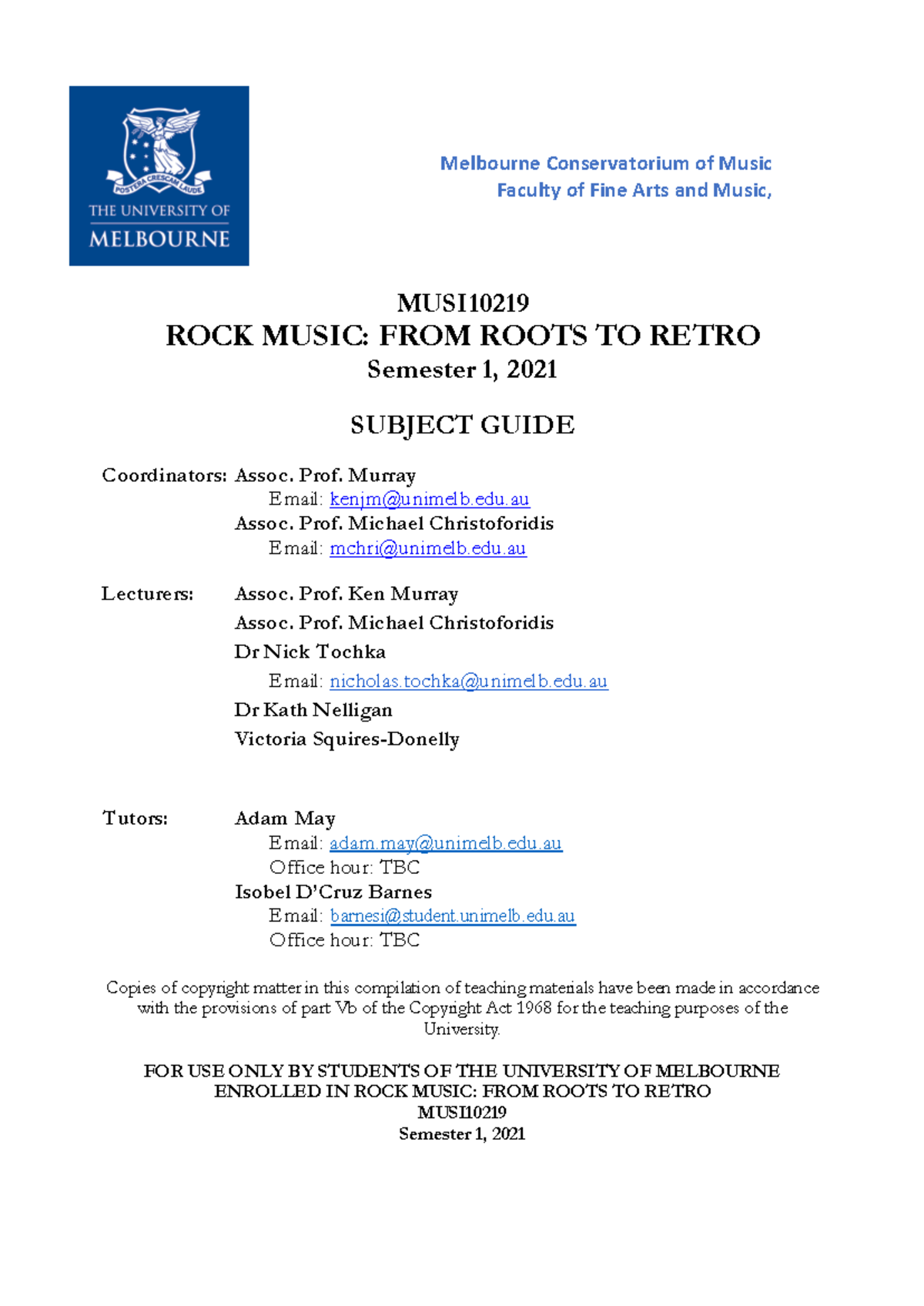 Rock Music: From Roots to Retro MUSI Subject Guide - Semester 1, 2021 ...